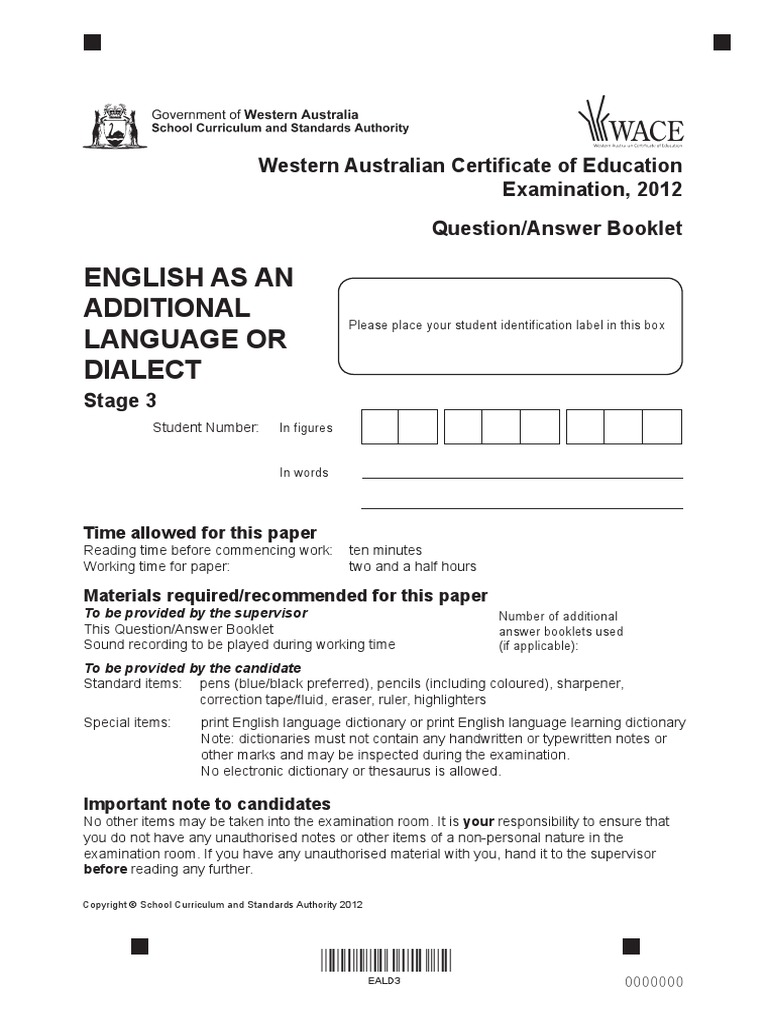 EALD Stage 3 WACE Front Cover 2012 | PDF | Test (Assessment ...