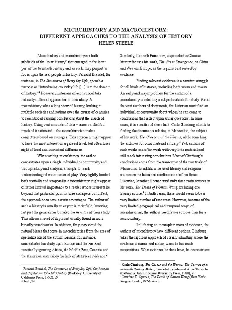 Macrohistory vs. Microhistory | PDF | Woman | Science