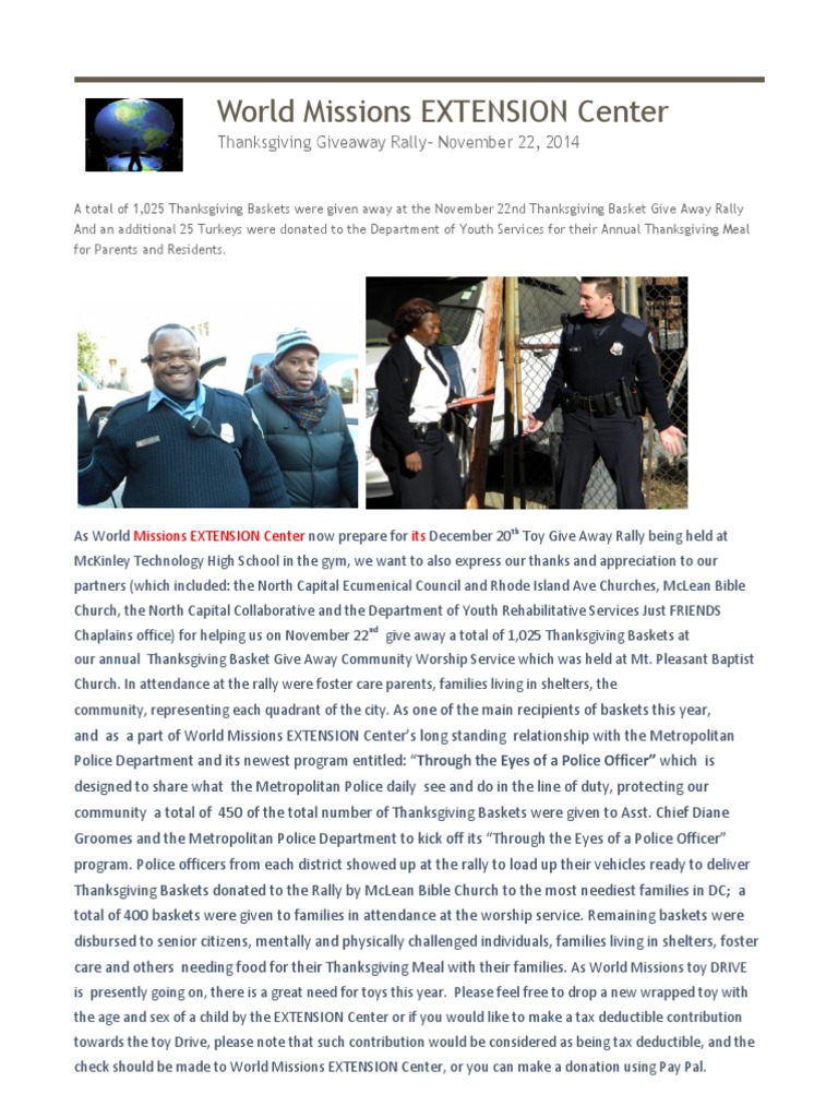 World Missions EXTENSION Center: Thanksgiving Giveaway Rally-November ...