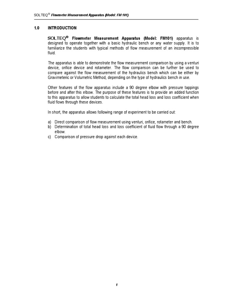 Flowmeter Measurement Experimental Manual Pdf Pdf Flow