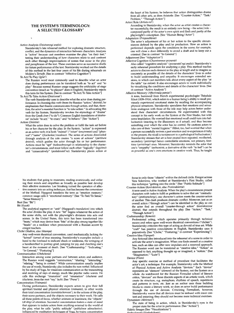 (Theatre, Drama, Acting) Stanislavski Glossary | PDF