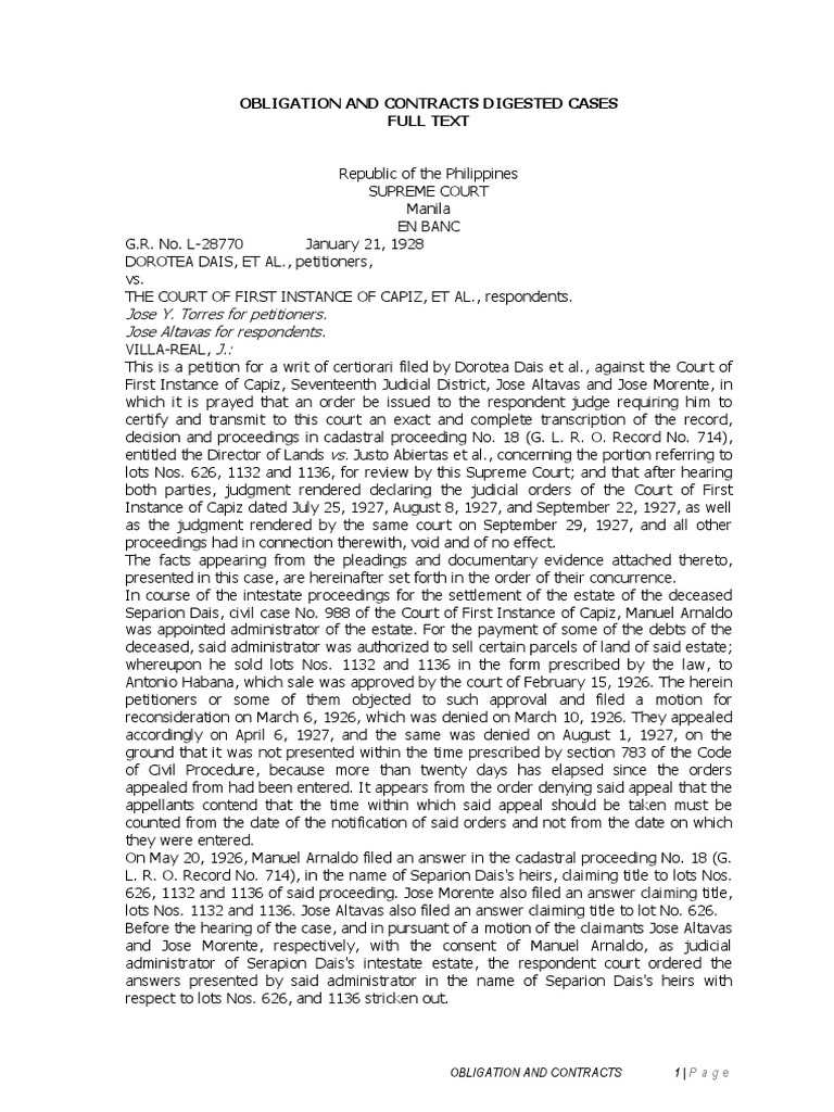 Digested Case Oblicon Assignment | PDF | Judgment (Law) | Certiorari