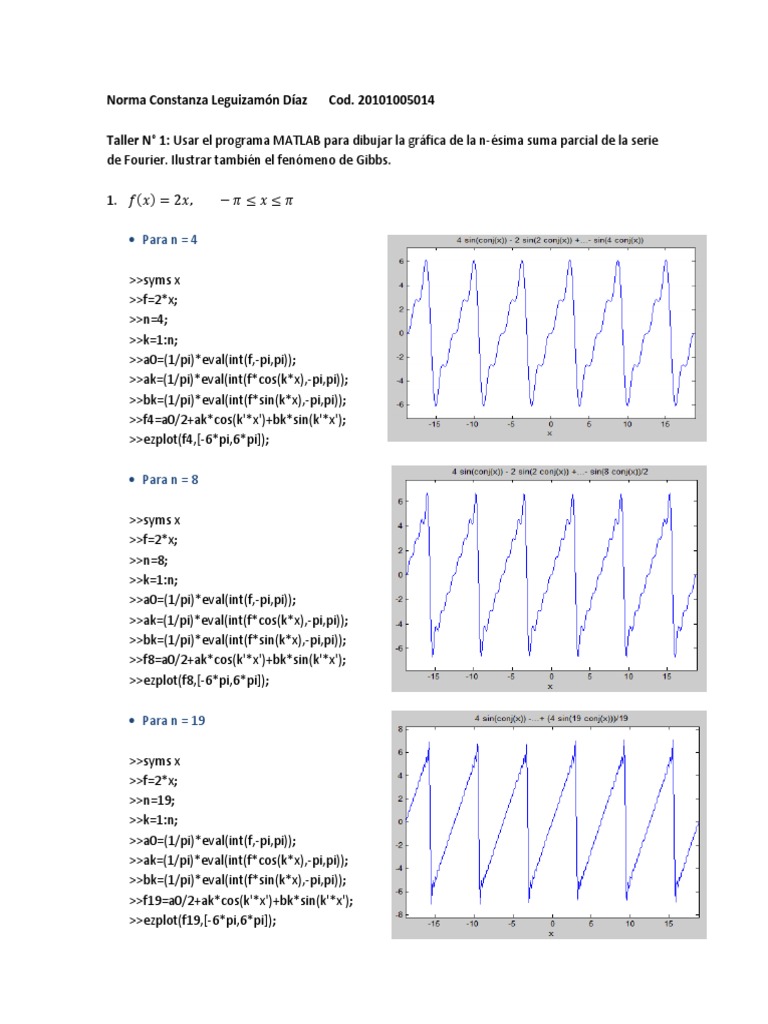 Norma Constanza Leguizamón Díaz Cod. 20101005014 Taller #1: Usar El Programa MATLAB para Dibujar ...