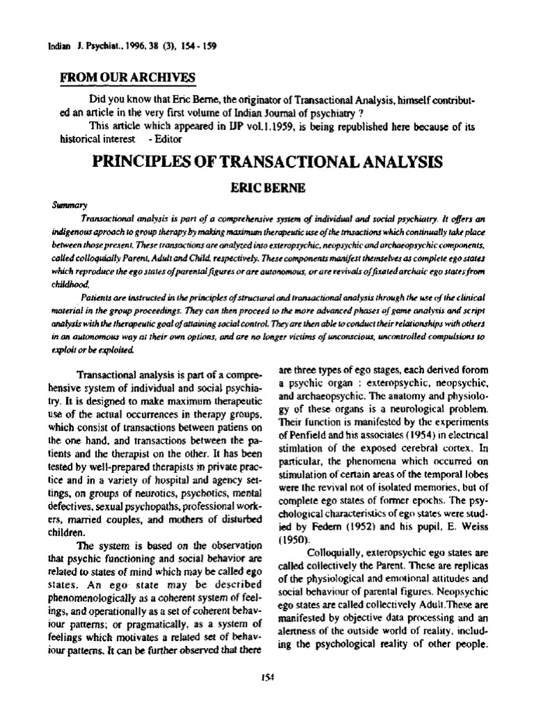 Principles of Transactional Analysis - by Eric Berne | PDF | Id ...