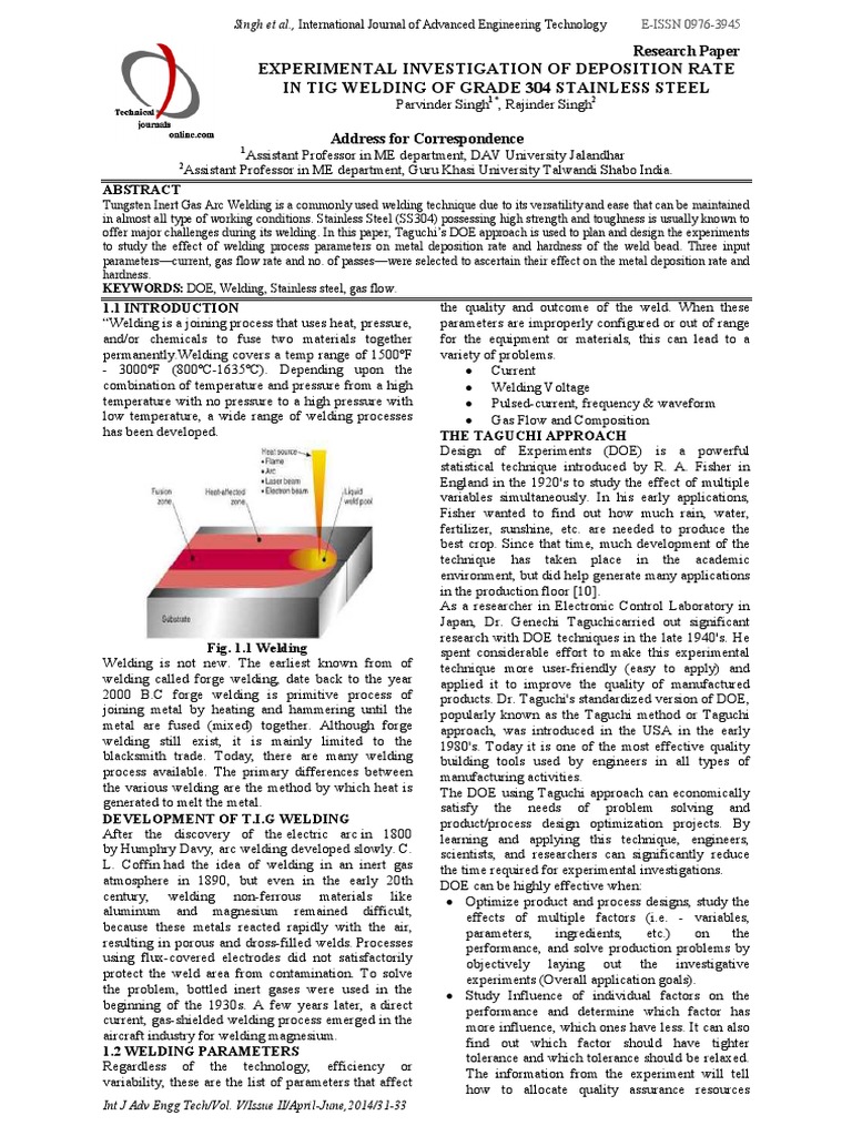 Experimental Investigation of Deposition Rate in Tig Welding of Grade ...