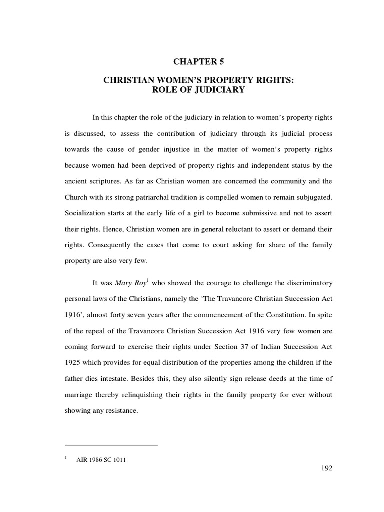 Mary Roy Case and Women's Property Rights | PDF | Supreme Court Of ...