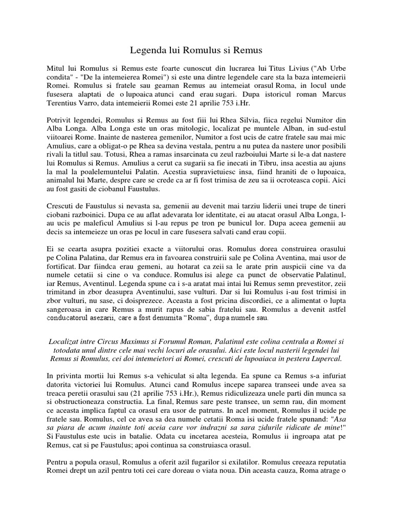 Legenda Lui Romulus Si Remus
