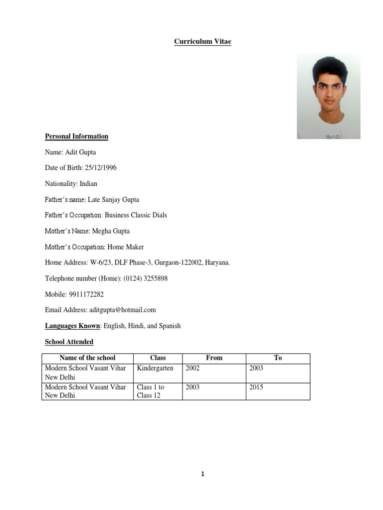 Curriculum Vitae Adit | PDF | Advanced Placement | Sat