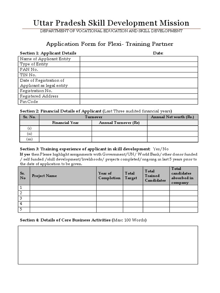 Flexi Training Partner Application Form | PDF | Employment | Government