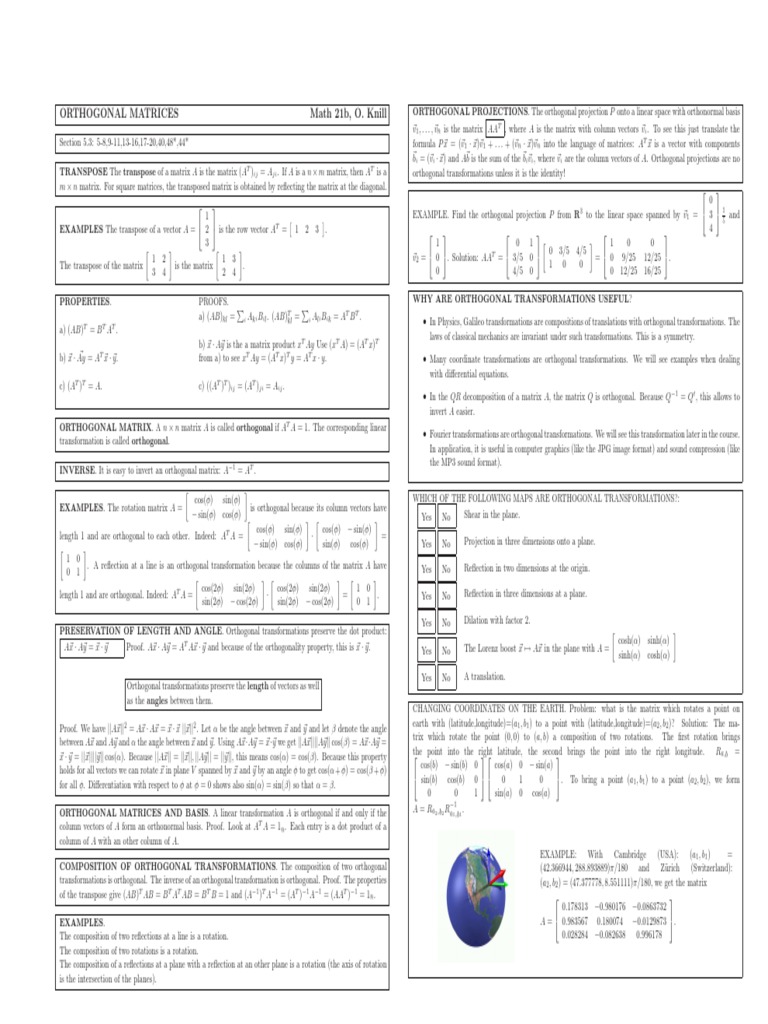 Ortho Matrix | PDF | Basis (Linear Algebra) | Matrix (Mathematics)
