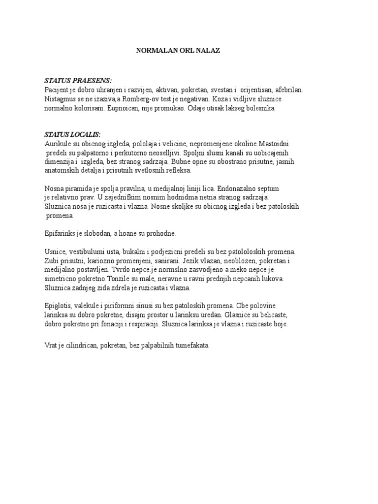 ORL Normalan Nalaz | PDF