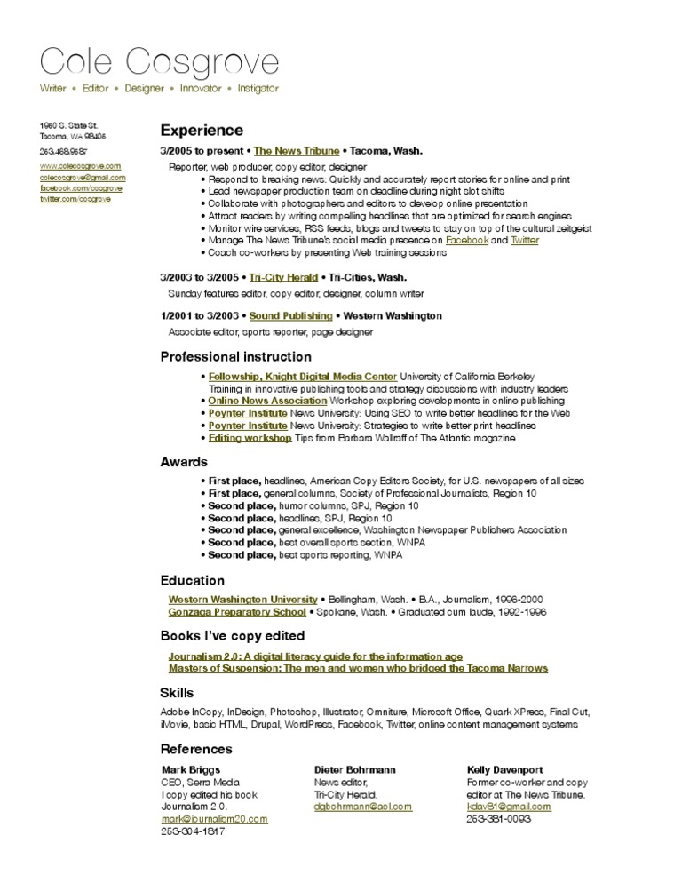 Cole Cosgrove Resume | PDF | Copy Editing | Editing