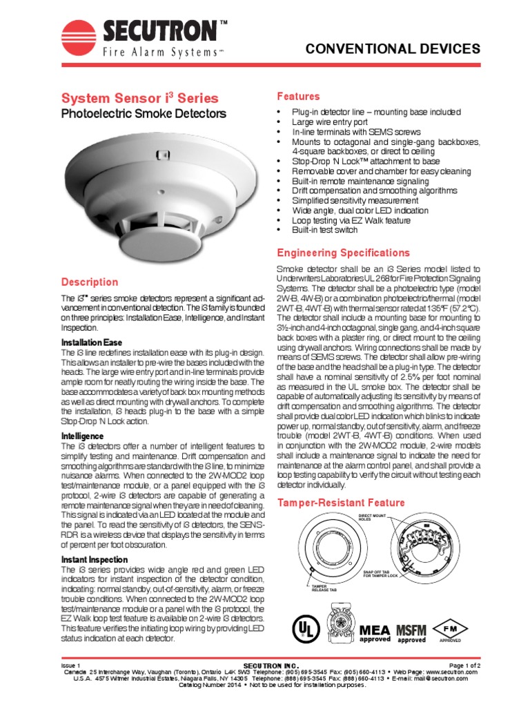 CAT-2014 I3 Series Photoelectric Smoke Detectors | PDF | Sensor ...