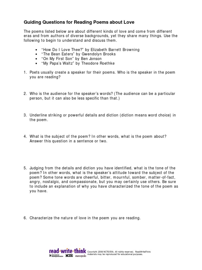 Analyzing Love Poems: Key Questions | PDF