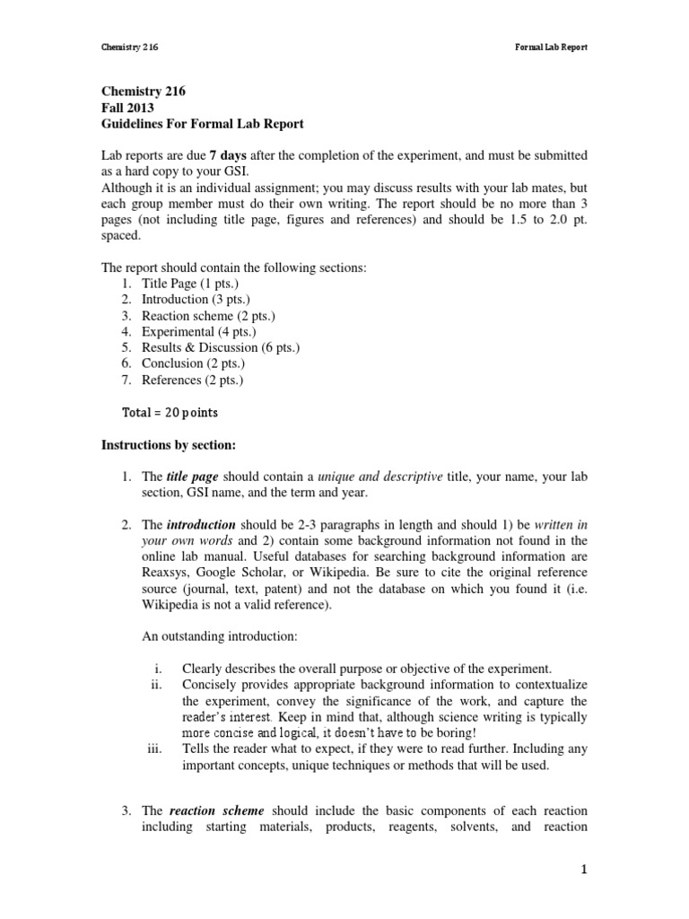 Chemistry 216 Lab Report Guidelines | PDF | Precipitation (Chemistry ...