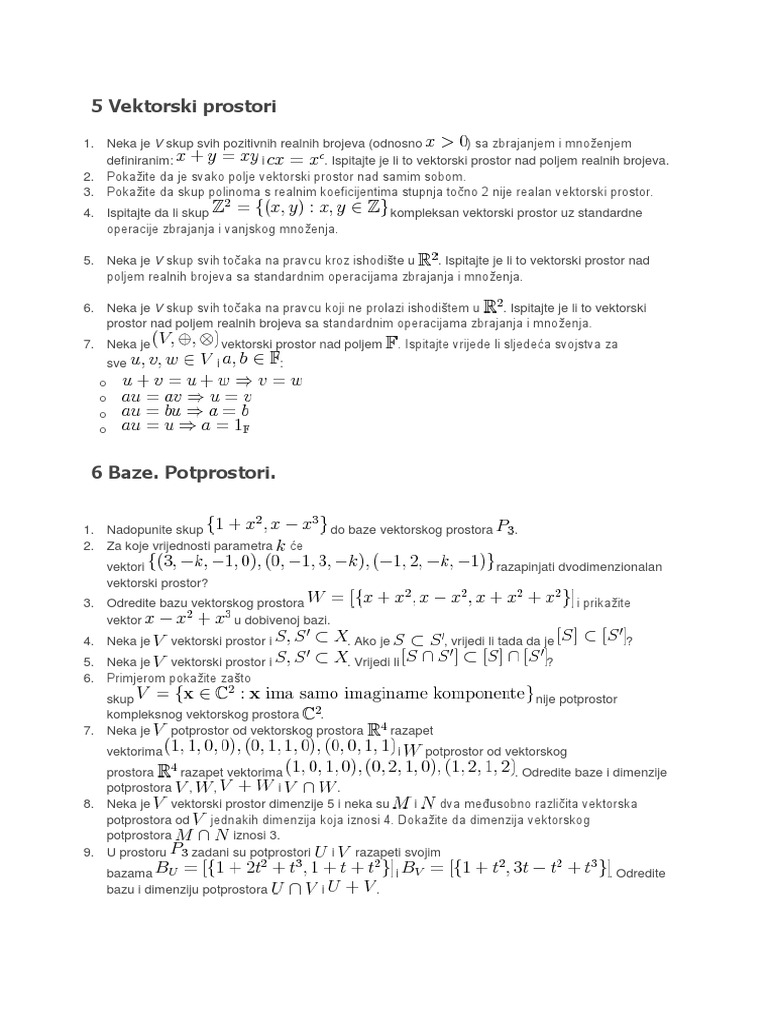 5 Vektorski Prostori Baze I Potprostori | PDF