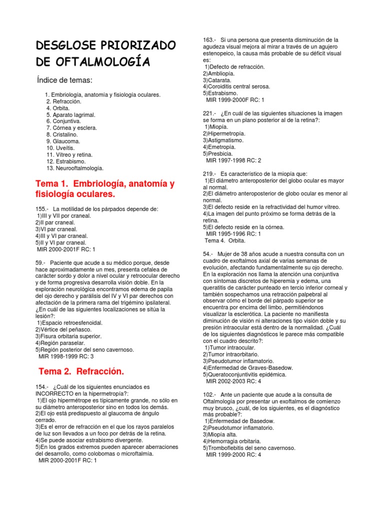 Desglose Priorizado de Oftalmología | PDF | Ojo humano | Percepción visual