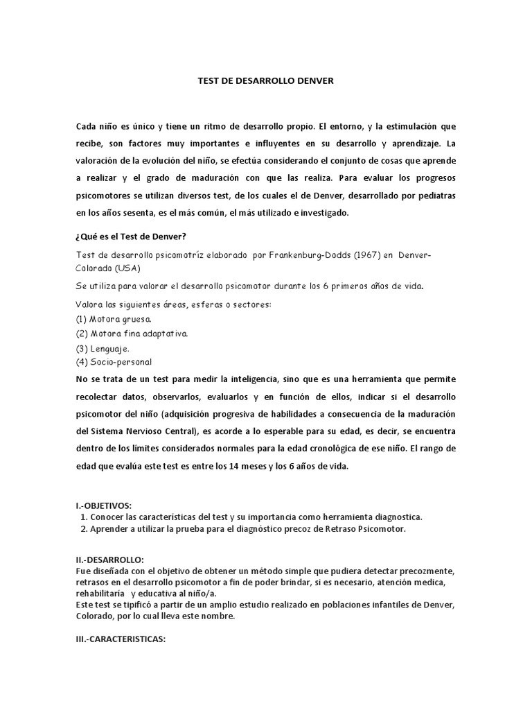 Test de Desarrollo Denver | Aprendizaje | Sicología y ciencia cognitiva