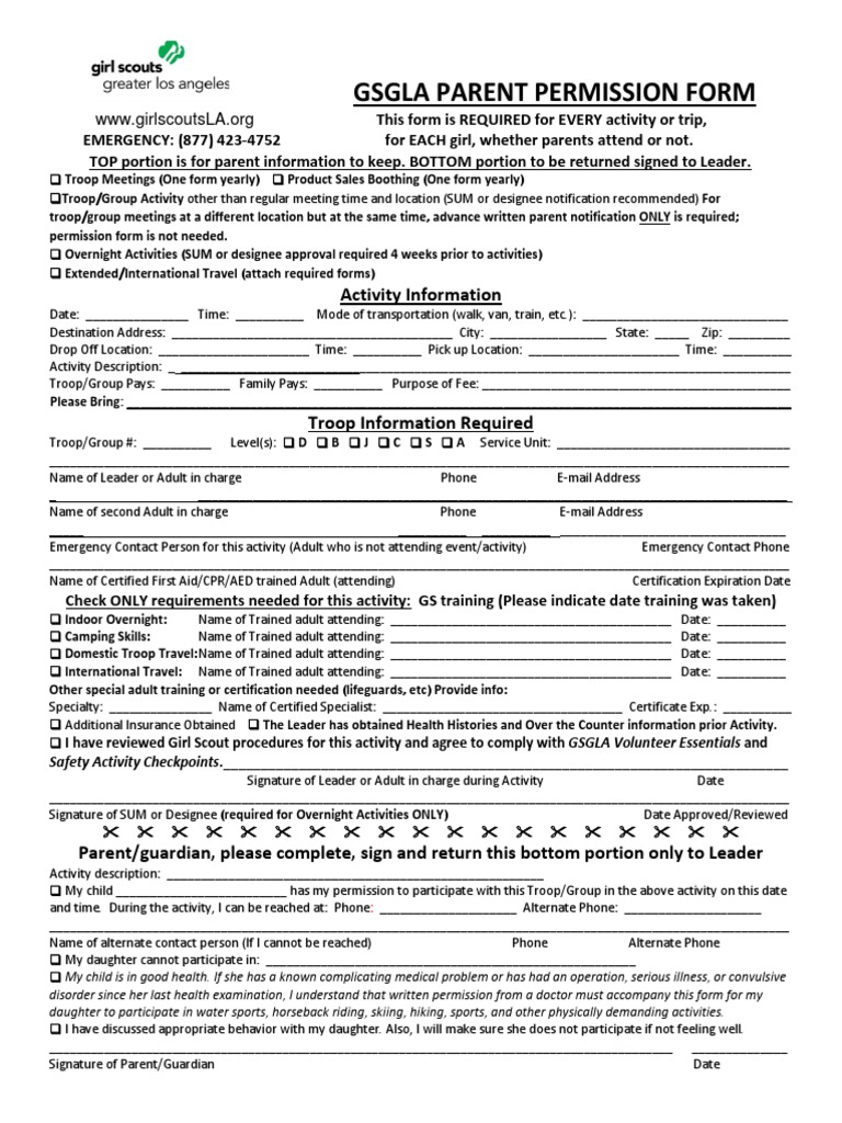 Gsgla Parent Permission Form | PDF | Health Care | Wellness