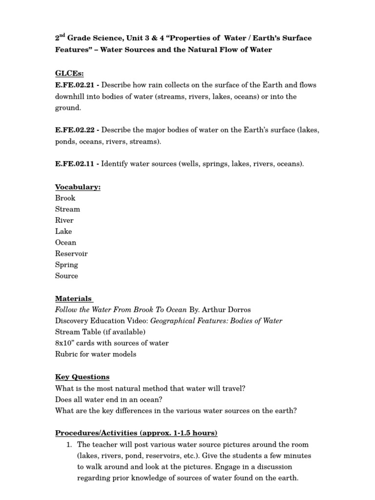Understanding Water Sources for Grade 2 | PDF | Stream | Lake