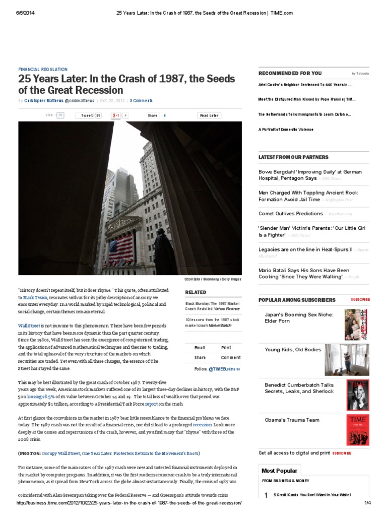 25 Years Later - in The Crash of 1987, The Seeds of The Great Recession ...