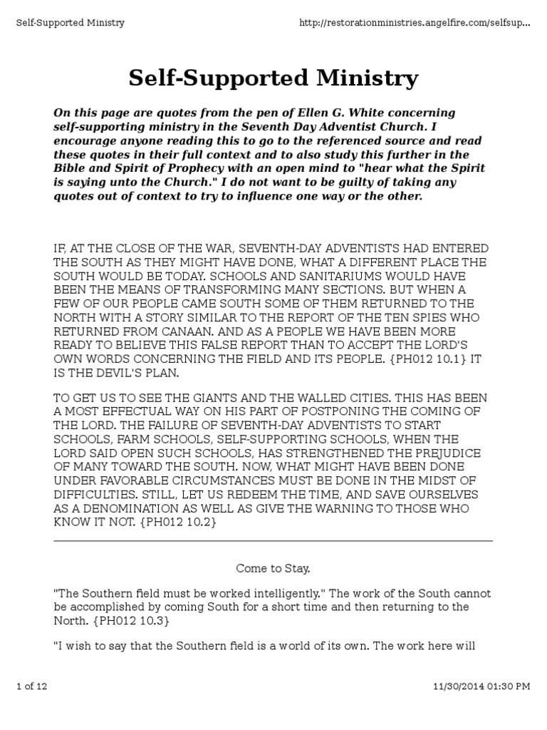 Self Supporting Ministry Sda | PDF | Seventh Day Adventist Church ...