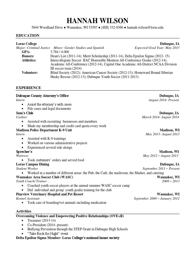 Hannah Wilson's Criminal Justice Resume | PDF