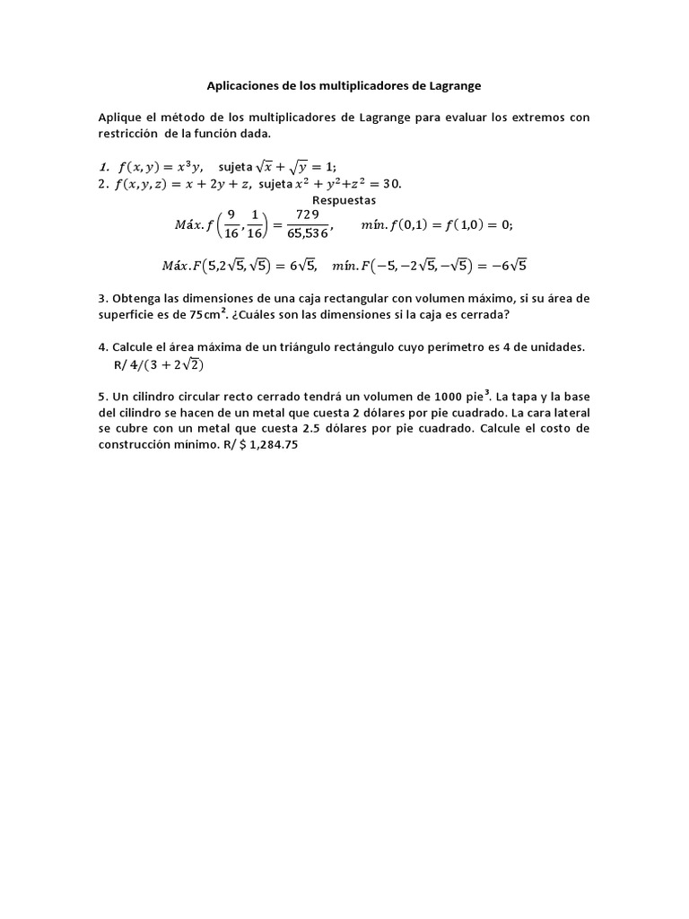 Aplicaciones de Los Multiplicadores de Lagrange | PDF | Métodos y materiales de enseñanza
