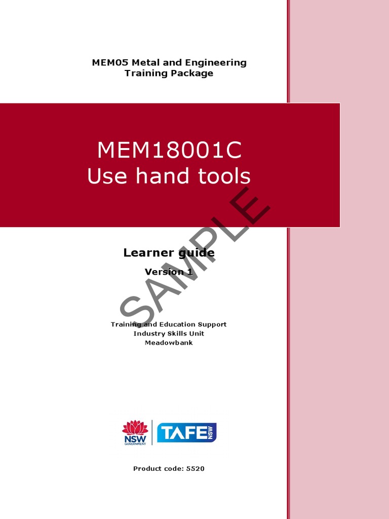 MEM18001C Use Hand Tools - Learner Guide | PDF | Hammer | Forging MEM18001C Use Hand Tools - Learner Guide | PDF | Hammer | Forging