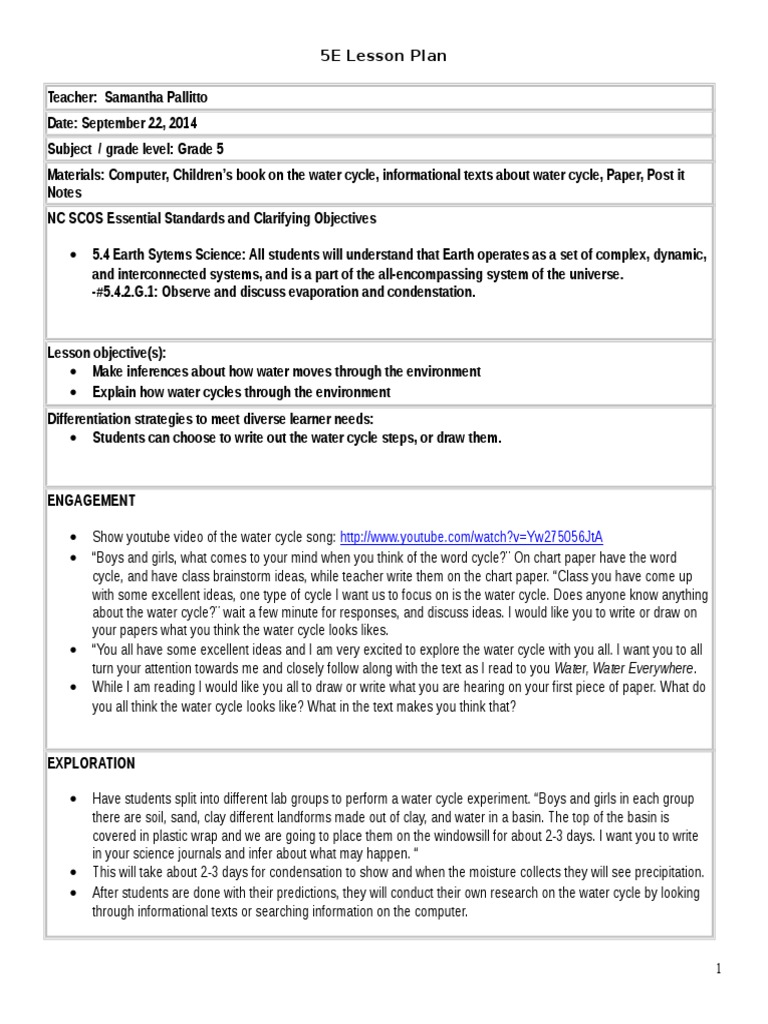 Eld 376 Water Cycle Lesson Plan | PDF | Water Cycle | Lesson Plan
