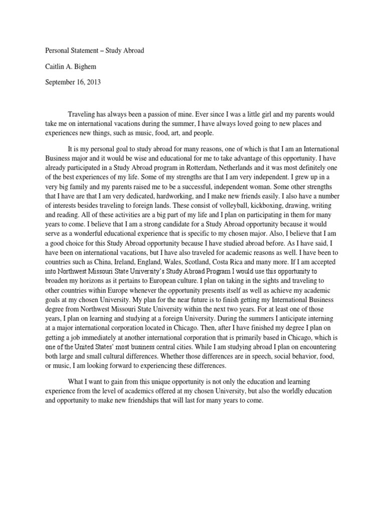 Study Abroad Essay | PDF | International Student | University