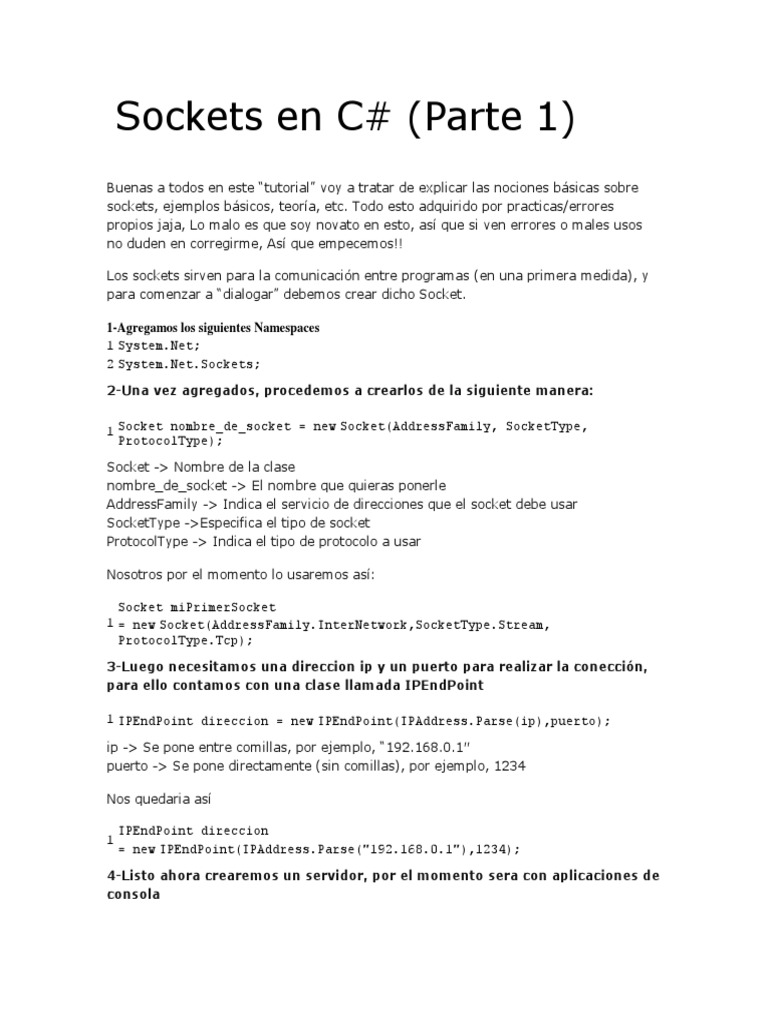 Sockets en C# | PDF | Zócalo de red | C Sharp (lenguaje de programación)