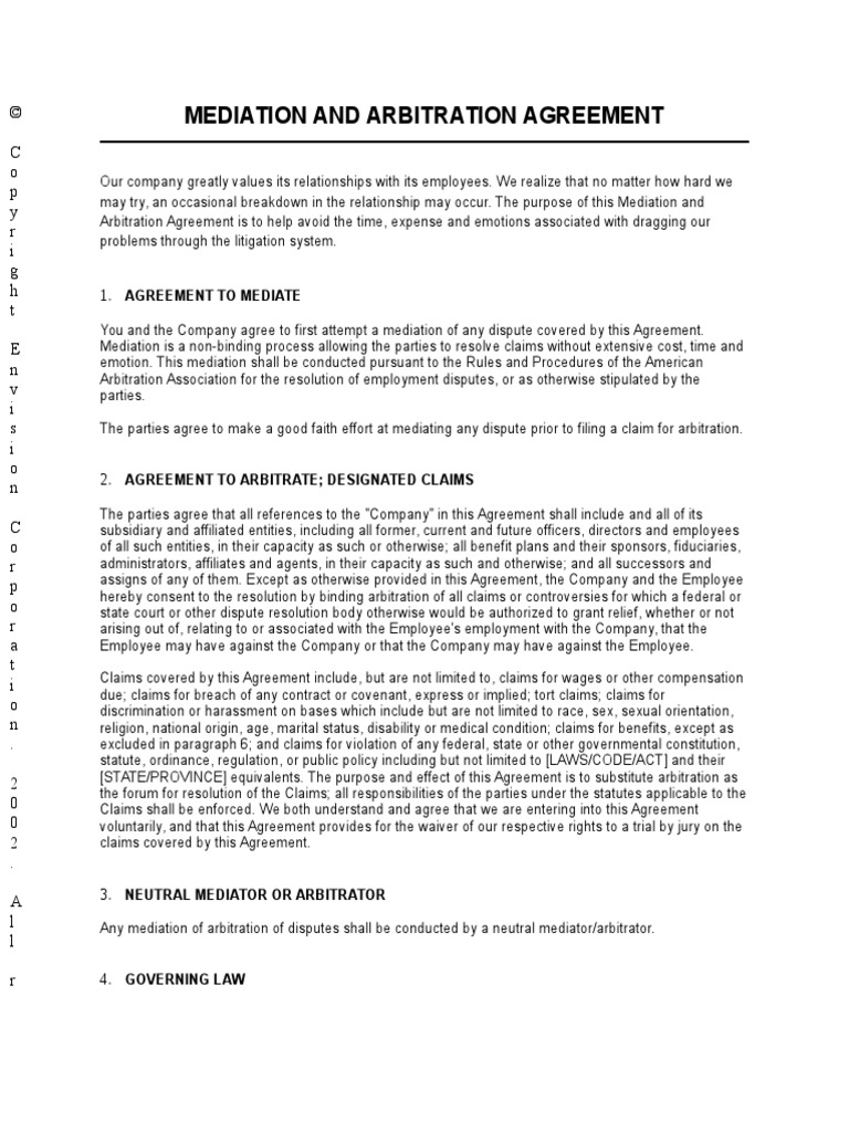 Mediation and Arbitration Agreement | PDF | Arbitration | Mediation