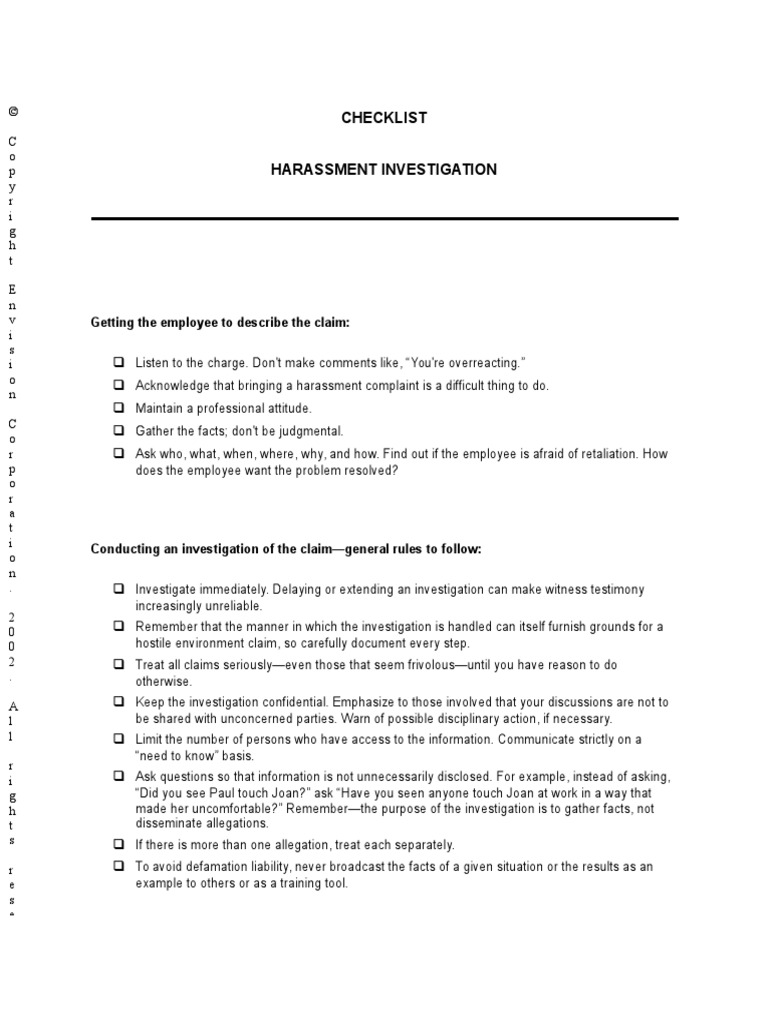 Checklist: Getting The Employee To Describe The Claim | PDF | Copyright ...