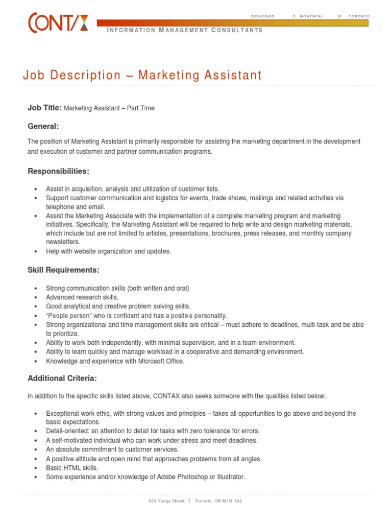Part-Time Marketing Assistant Role | PDF
