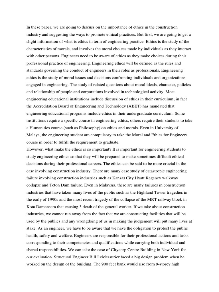 Ethics in Construction Industry | PDF | Engineer | Engineering