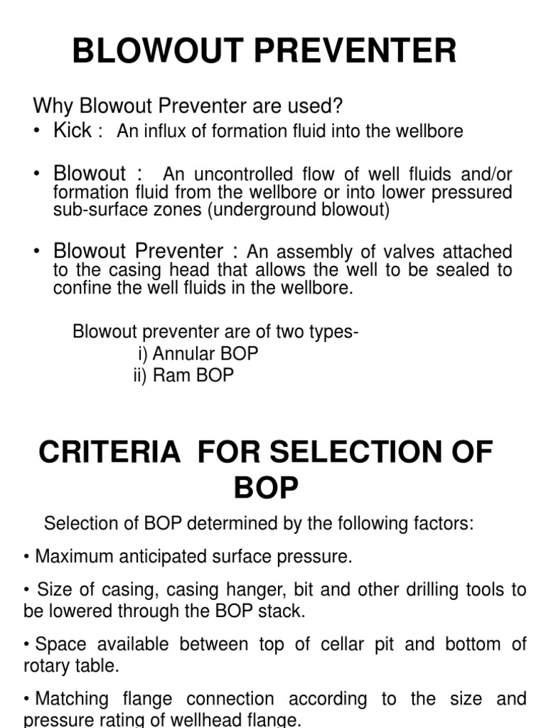 Presentation On BOP | PDF | Blowout (Well Drilling) | Gas Technologies