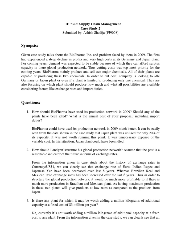 Bio Pharma Case Study | PDF | Forecasting | Exchange Rate