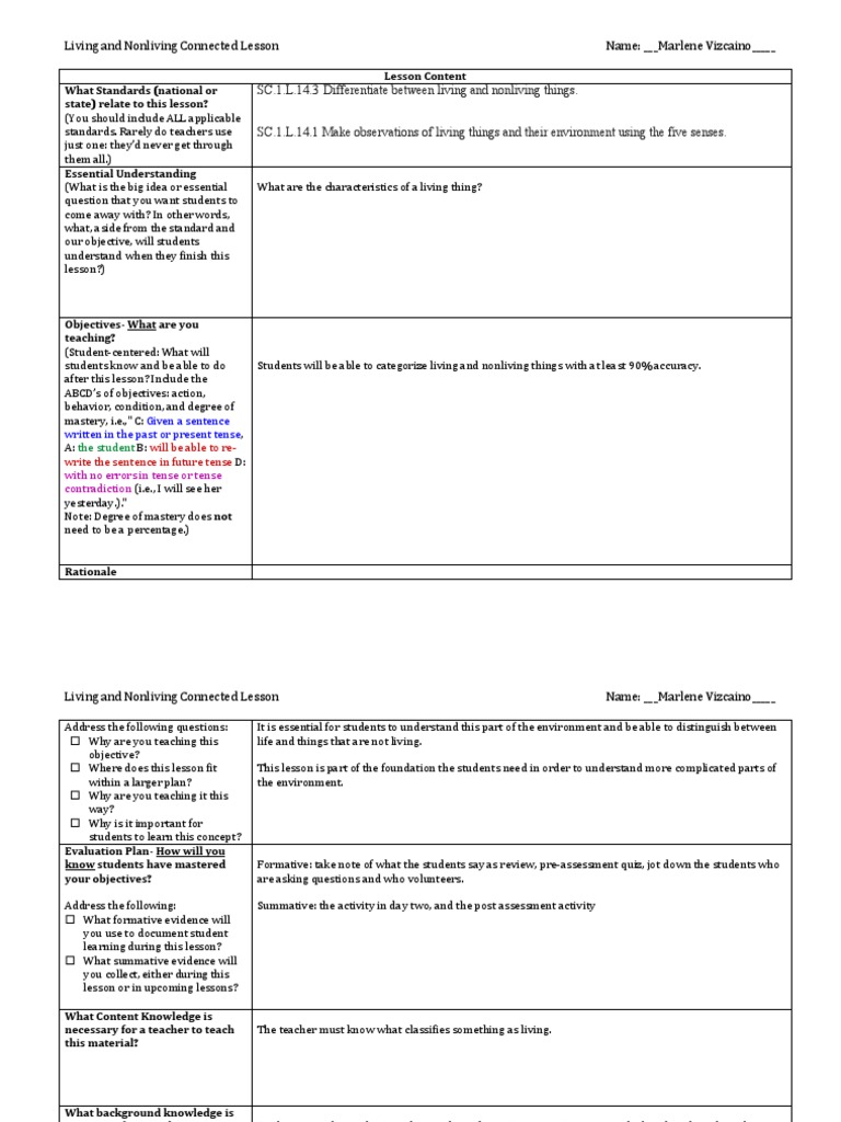 Living and Nonliving Connected Lesson | PDF | Teaching Method ...