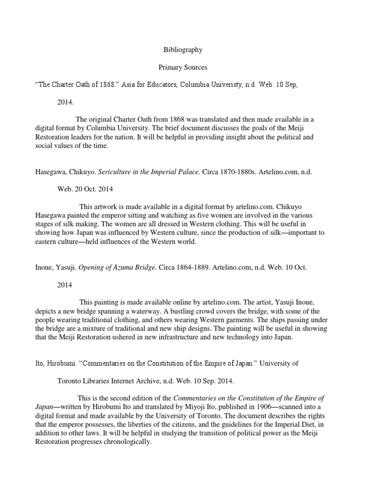 Meiji Restoration Bibliography Primary Sources | PDF | Shogun | Japan