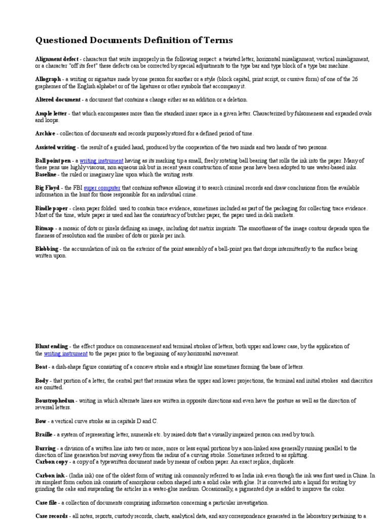 Question Document Definition of Terms | Typewriter | Graphology