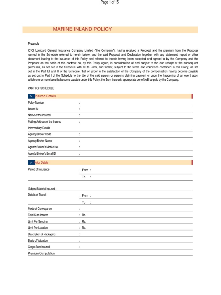 Claim Form - Marine Inland Policy-ICICI | PDF | Subrogation | Insurance
