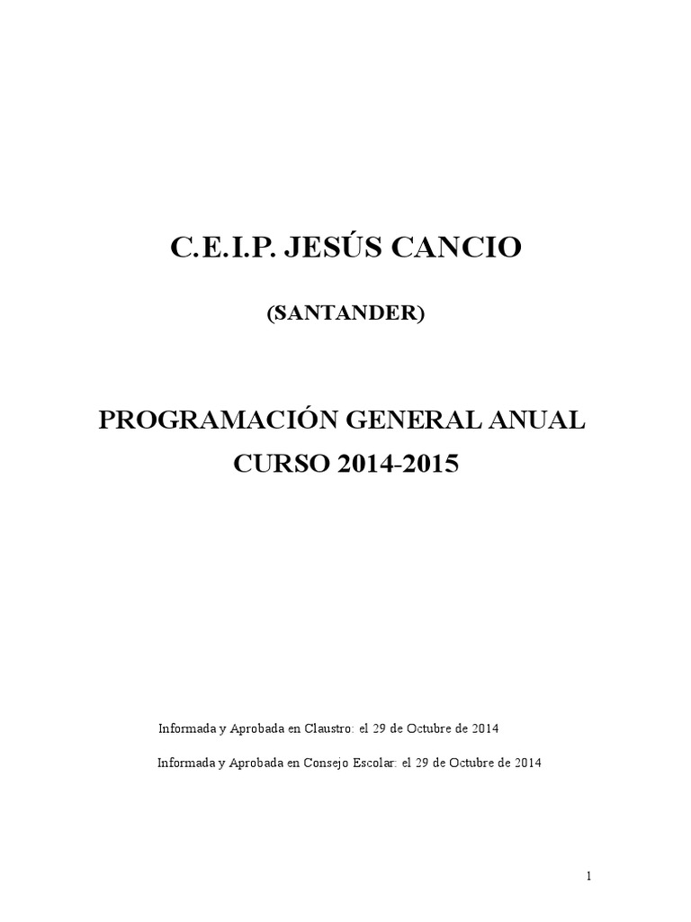 PGA Ceip Jesus Cancio Santander 2014 - 2015 | PDF | Educación primaria ...