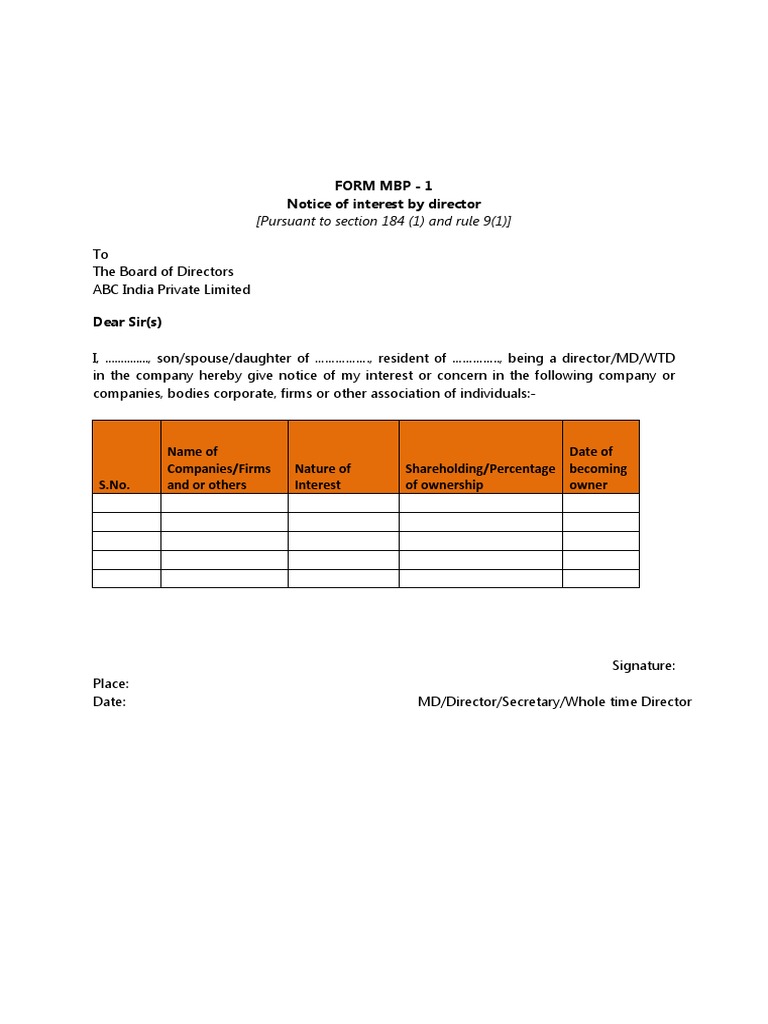 MBP-1 Form: Director's Interest Notice | PDF | Business | Finance ...