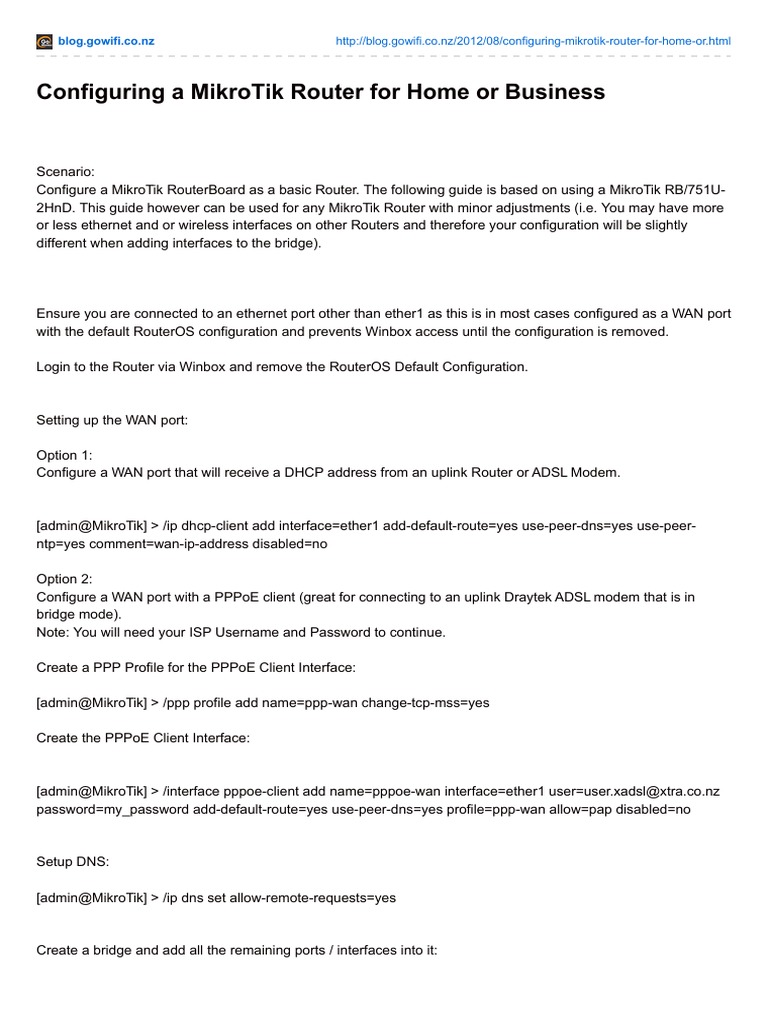 Configuring A MikroTik Router For Home or Business | PDF | Ip Address ...