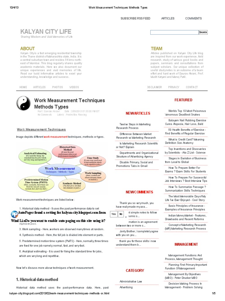 Work Measurement Techniques Methods Types Pdf Banks Motivation