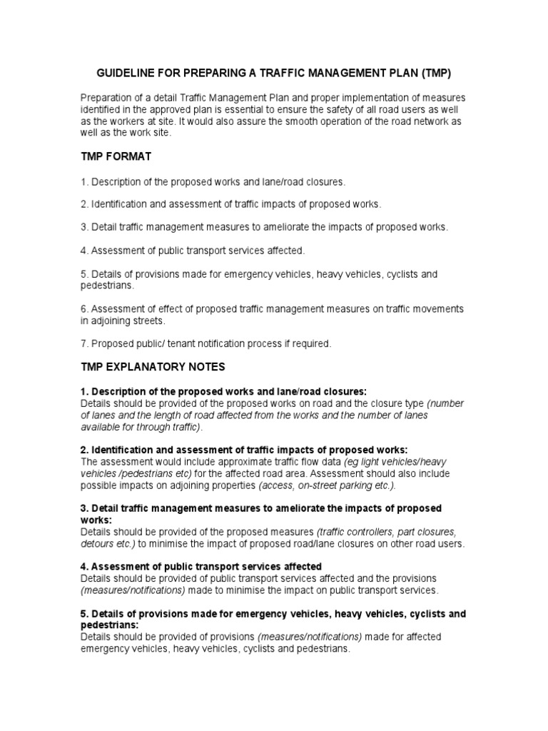 Traffic Management Plan Guidelines | PDF | Traffic | Road