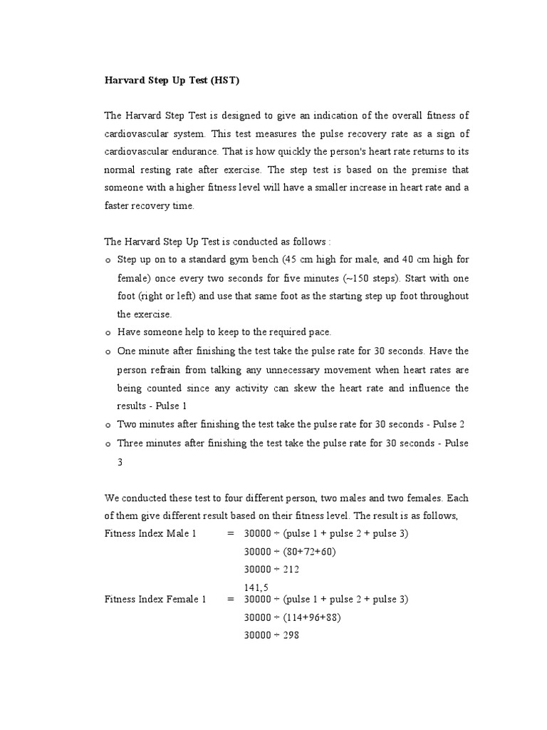 Harvard Step Test: Fitness Index Results | PDF