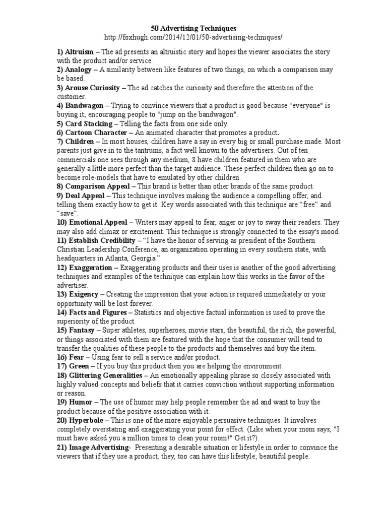 50 Effective Advertising Techniques | PDF | Persuasion | Irony
