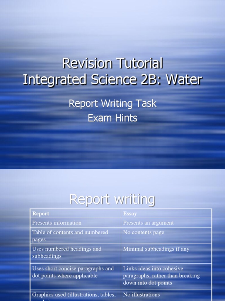 Revision Tutorial Integrated Science 2B: Water: Report Writing Task ...